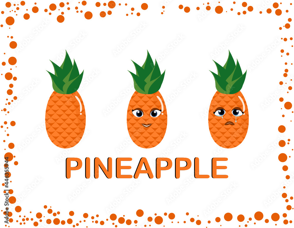 Attractive Vector card of pineapple emoji set. This pineapple card can ...