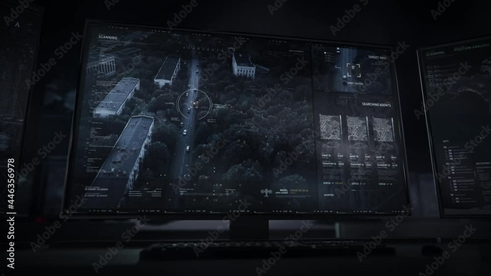 Monitor Shows High Tech Network System Scanning City Street For Target ...