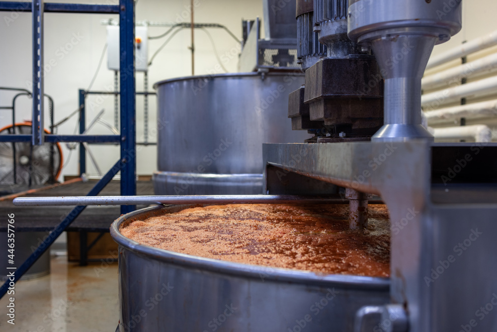 red sauce cooling in a commercial food production facility Stock Photo ...