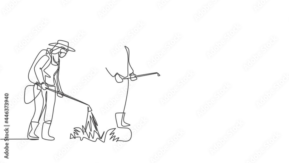Self drawing animation of single one line draw couple farmer complete ...