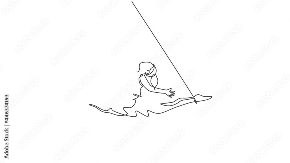 Animated self drawing of single continuous line draw a female acrobat ...