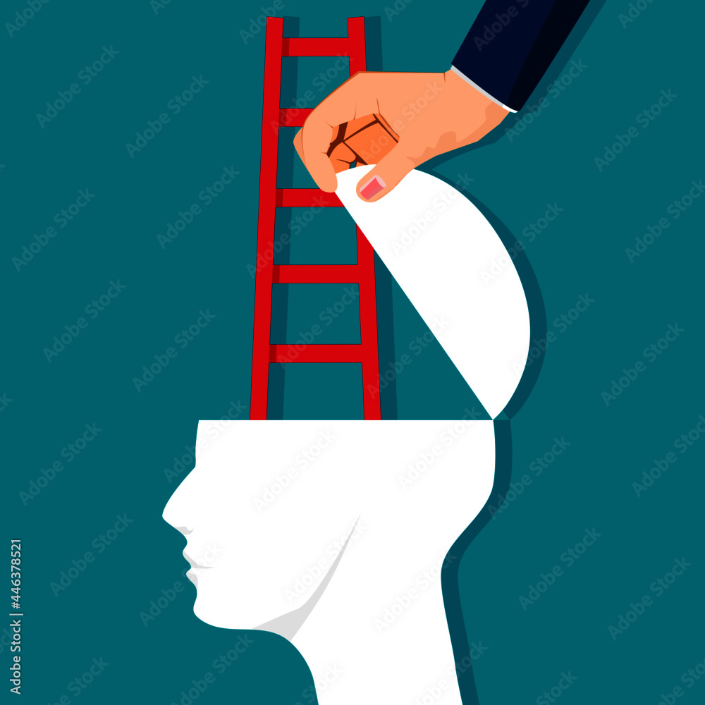 Opened human head and ladder. The idea evolved to the next level. the ...