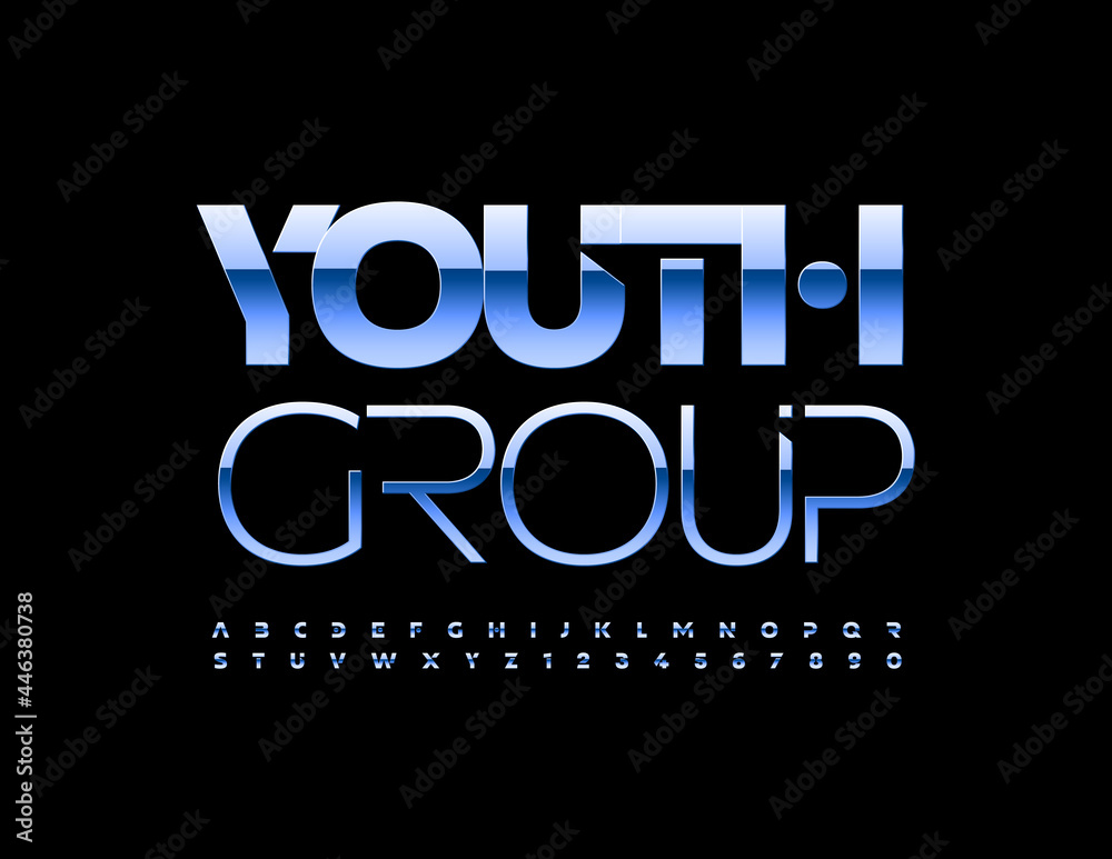Vector modern sign Youth group. Blue metallic font. Shiny abstract ...