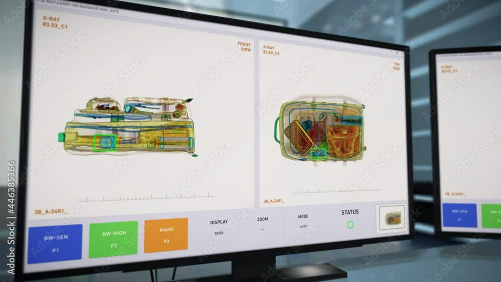 A Scanner working at customs as protection from terrorism. Examining ...