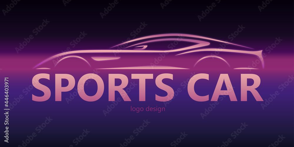 Sports car neon logo. Neon glowing silhouette of a car with place for ...