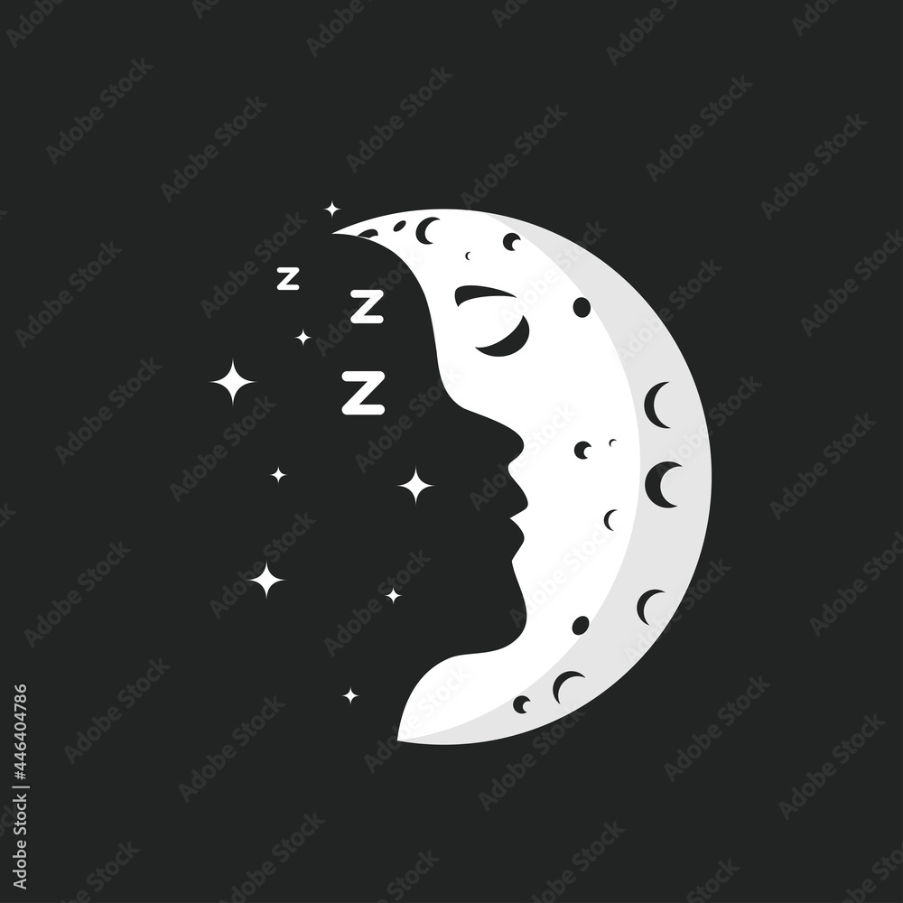 Kid face in a shape of the sleeping moon, negative space logo ...