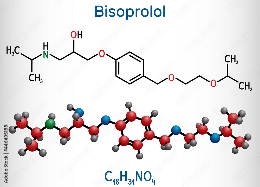 Bisoprolol molecule. It is cardioselective beta-blocker, used to treat ...