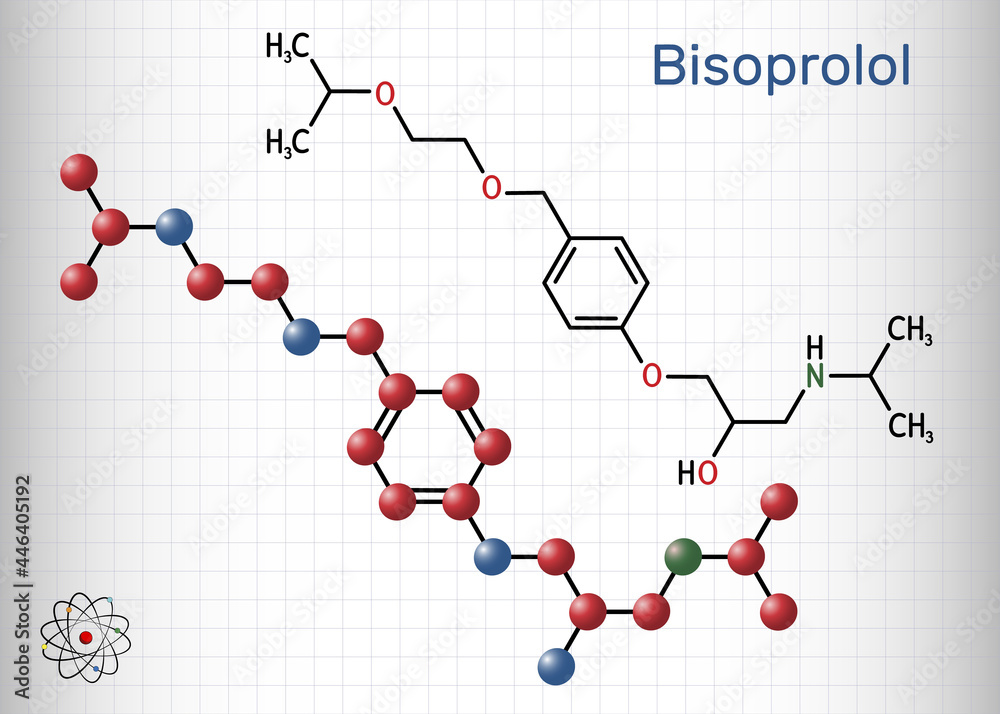 Bisoprolol molecule. It is cardioselective beta-blocker, used to treat ...