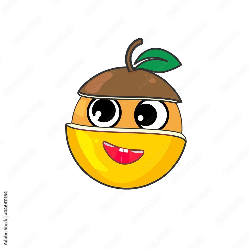 cartoon illustration of split character fruit in brown, yellow orange ...