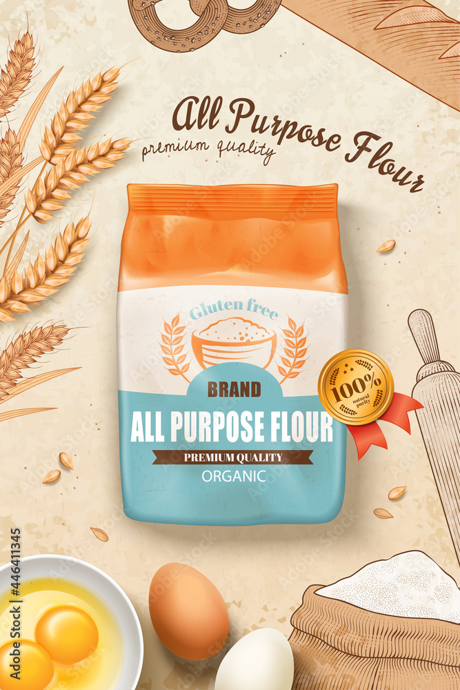 All-purpose flour pack poster ad Stock Vector | Adobe Stock