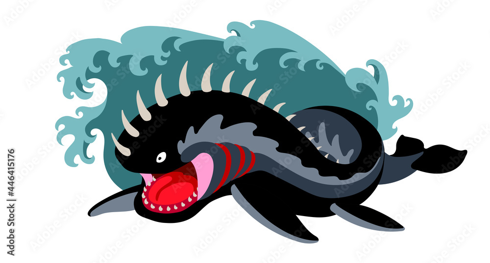 black attacking leviathan in the sea waves, a fantastic creature, a ...