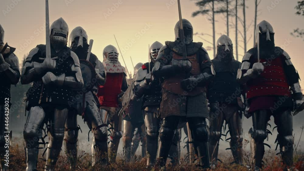 Vidéo Stock Epic Invading Army of Medieval Knights on Battlefield ...