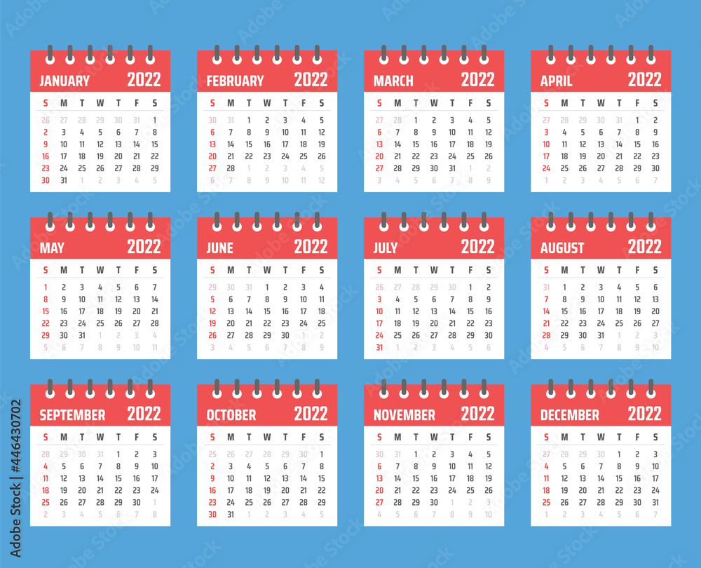 calendar for 2022 starts sunday, vector calendar design 2022 year Stock ...