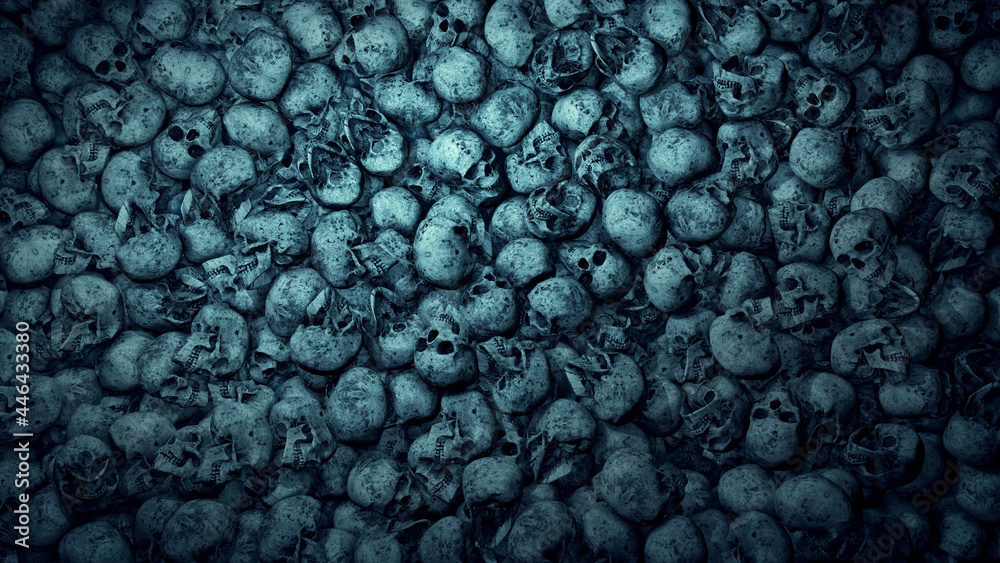 Apocalyptic scenery with human skulls. 3D rendering Stock Illustration ...