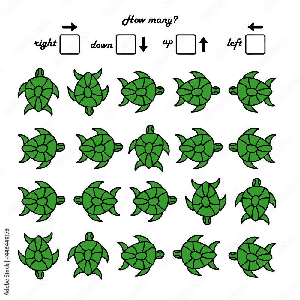 A game for preschool children. Count how many sea turtle swim to the ...