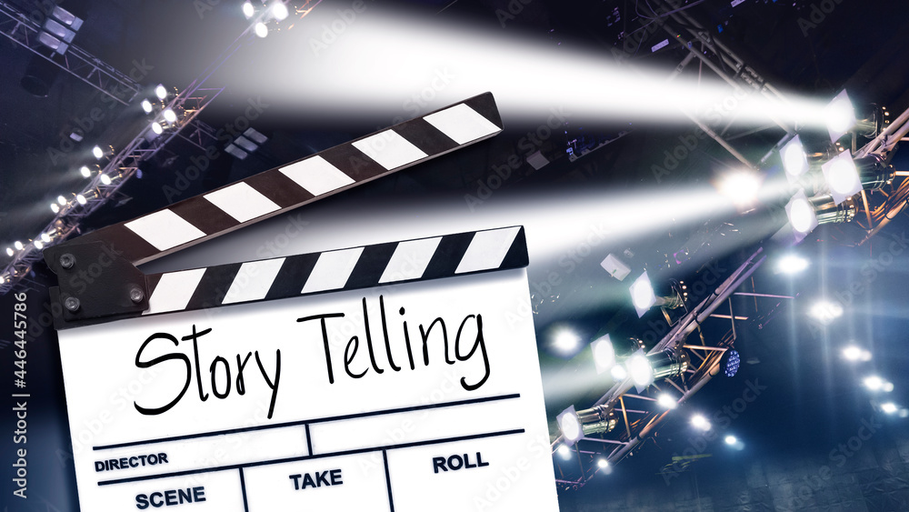 storytelling.Text title on film slate and stage lighting in backgrounds ...