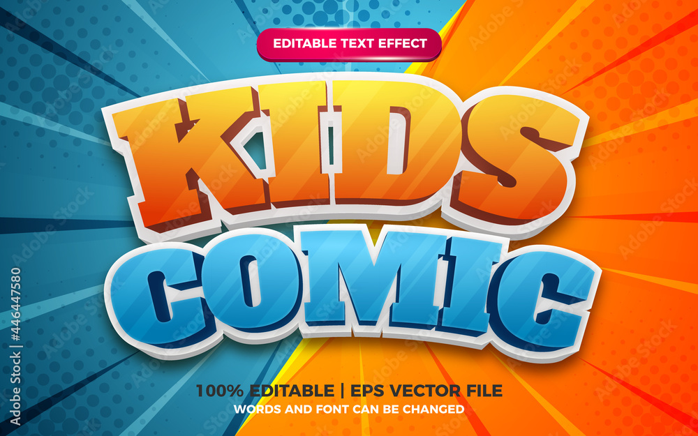 kids cartoon 3d editable text style effect template. halftone comic ...