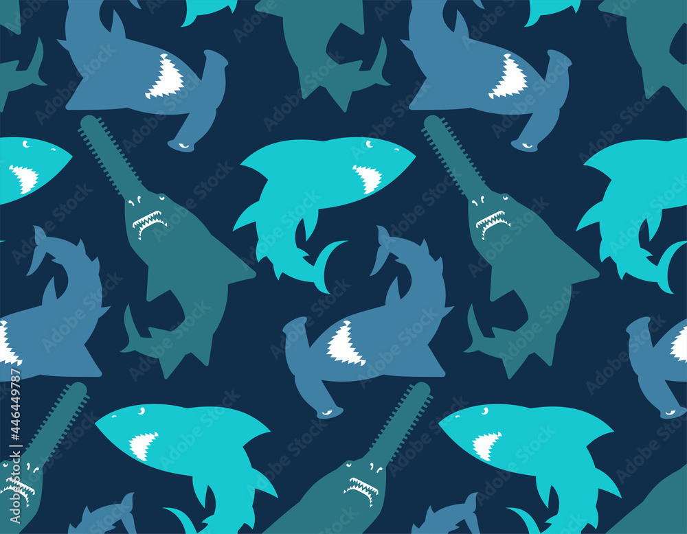 Shark pattern seamless. Marine predator background. Hammerhead shark ...