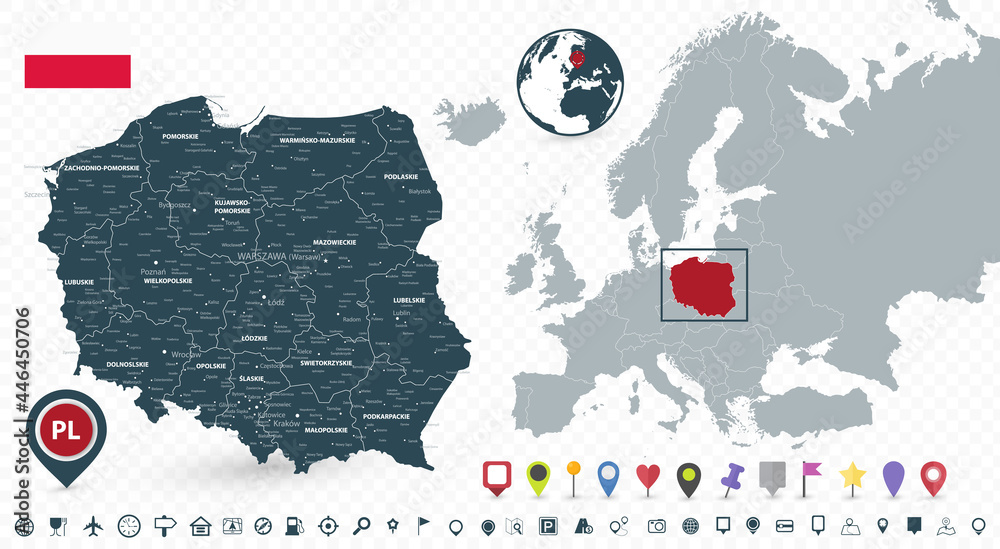 Poland Map and Poland location on the Europe map isolated on ...