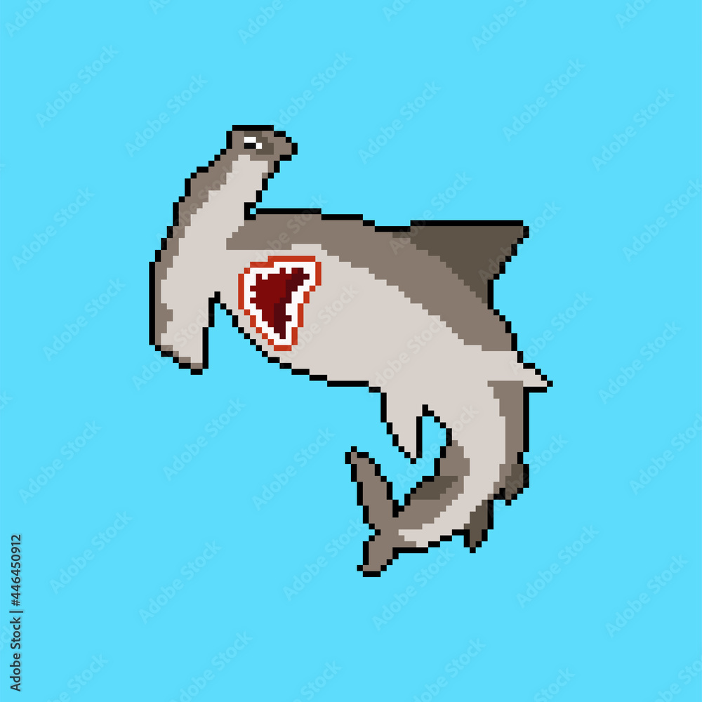 Hammerhead shark pixel art. 8 bit Fish hammer. marine predator vector ...