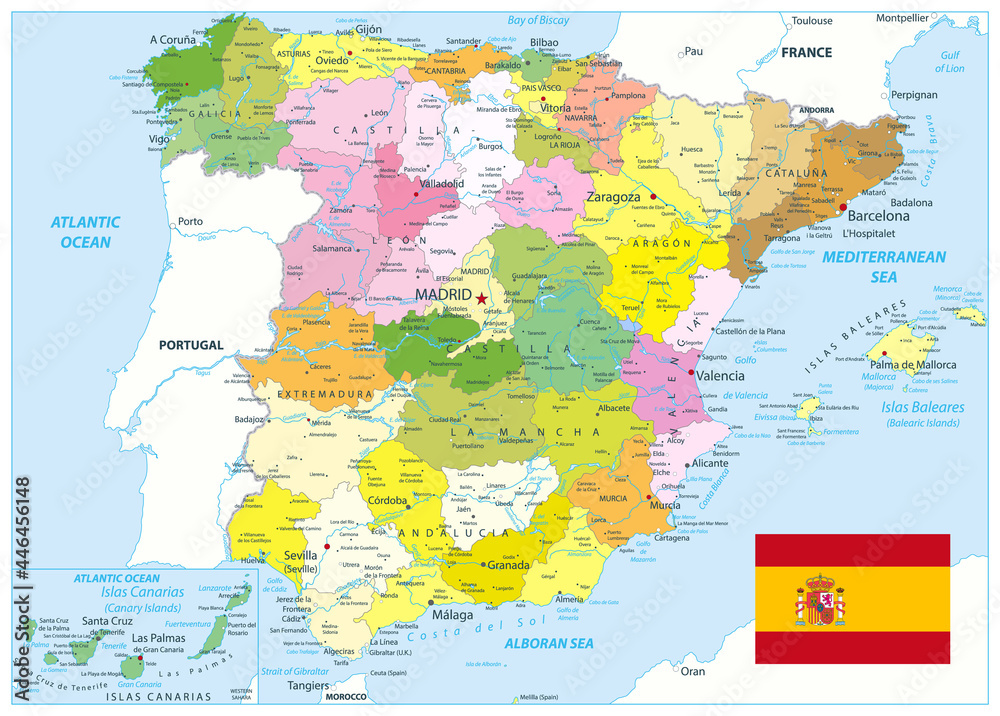 Administrative Political Map of Spain Stock Vector | Adobe Stock