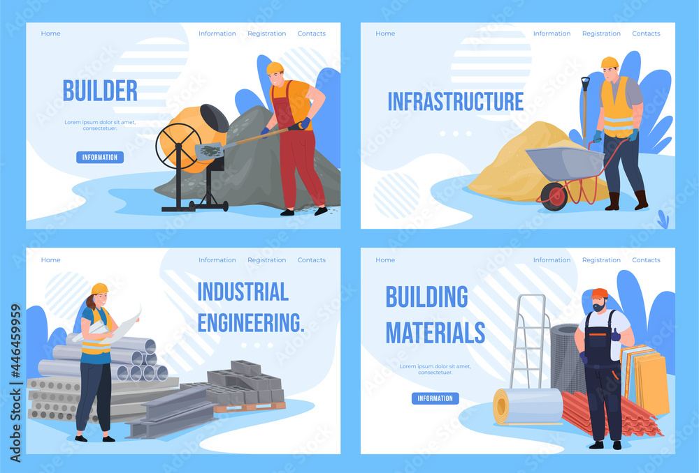 Collection construction landing page user interface vector flat ...