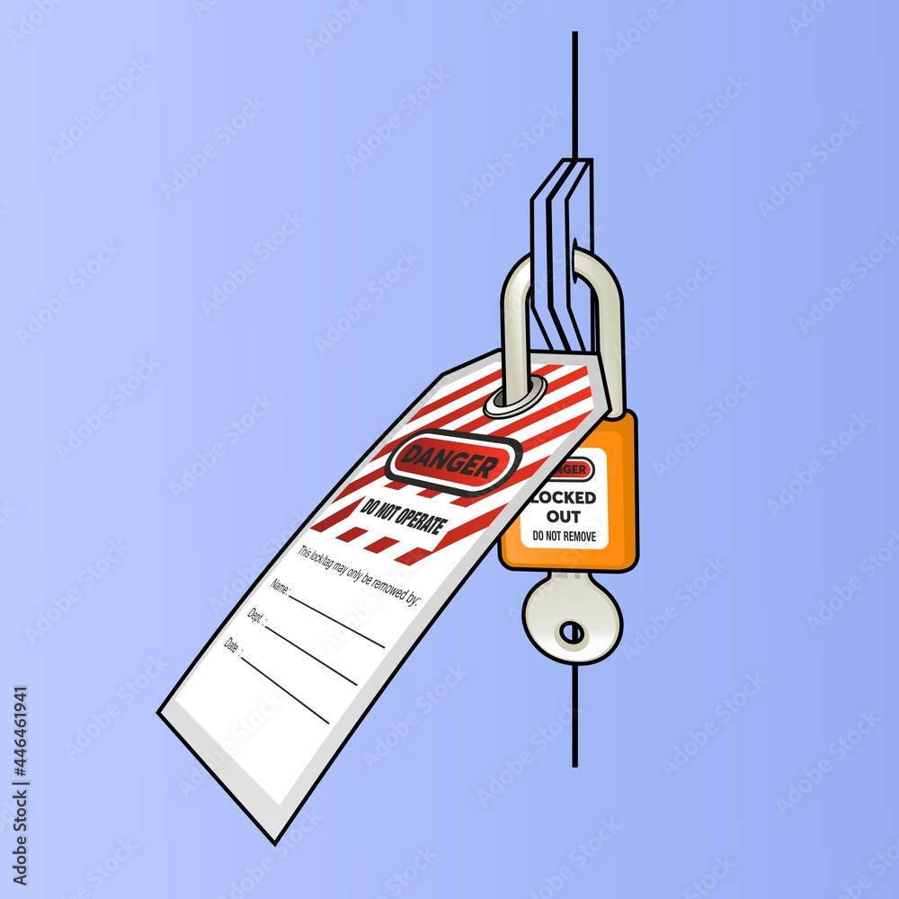 Lock out, tag out with a danger tag vector clipart illustration. Danger ...