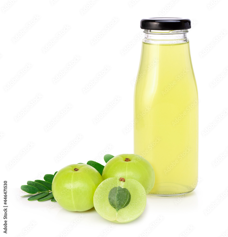 Amla or Indian gooseberry fruits (phyllanthus emblica) with glass ...