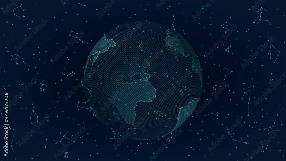 Animated Abstract Sky Map of Hemisphere with Earth. Black and Blue ...