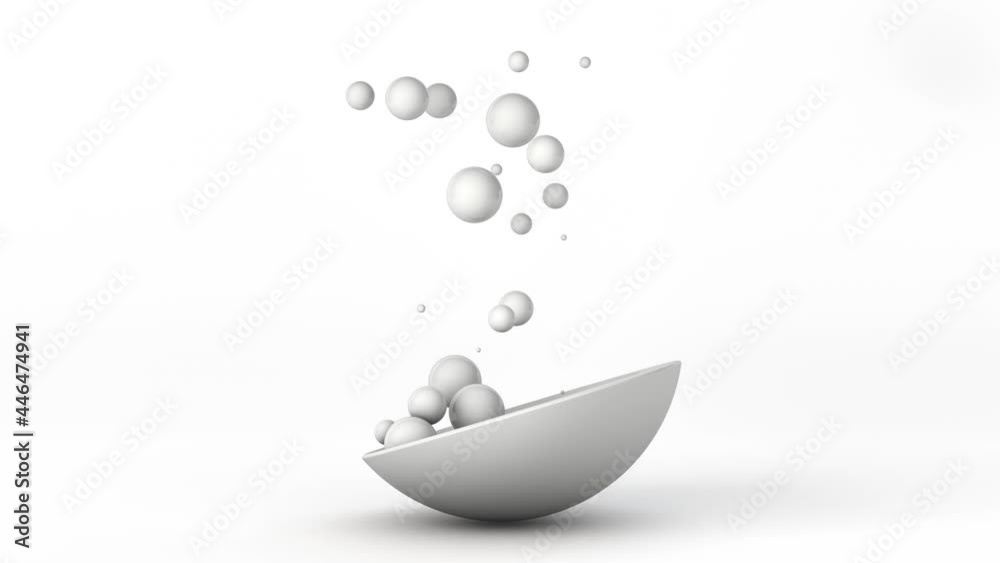 Loop 3d animation of a hemisphere, a bowl from which many spheres ...