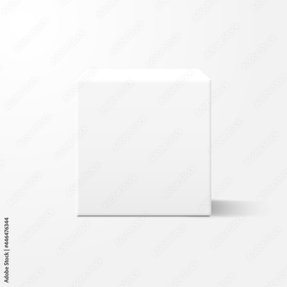 Realistic white cube box with shadow. Mockup template design for ...