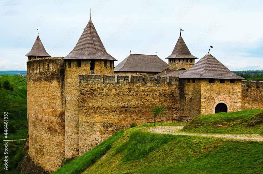Beautiful landscape photo of ancient castle and meandering cobblestone ...