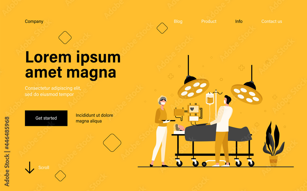 Professional surgeons surrounding patient on operation table flat ...