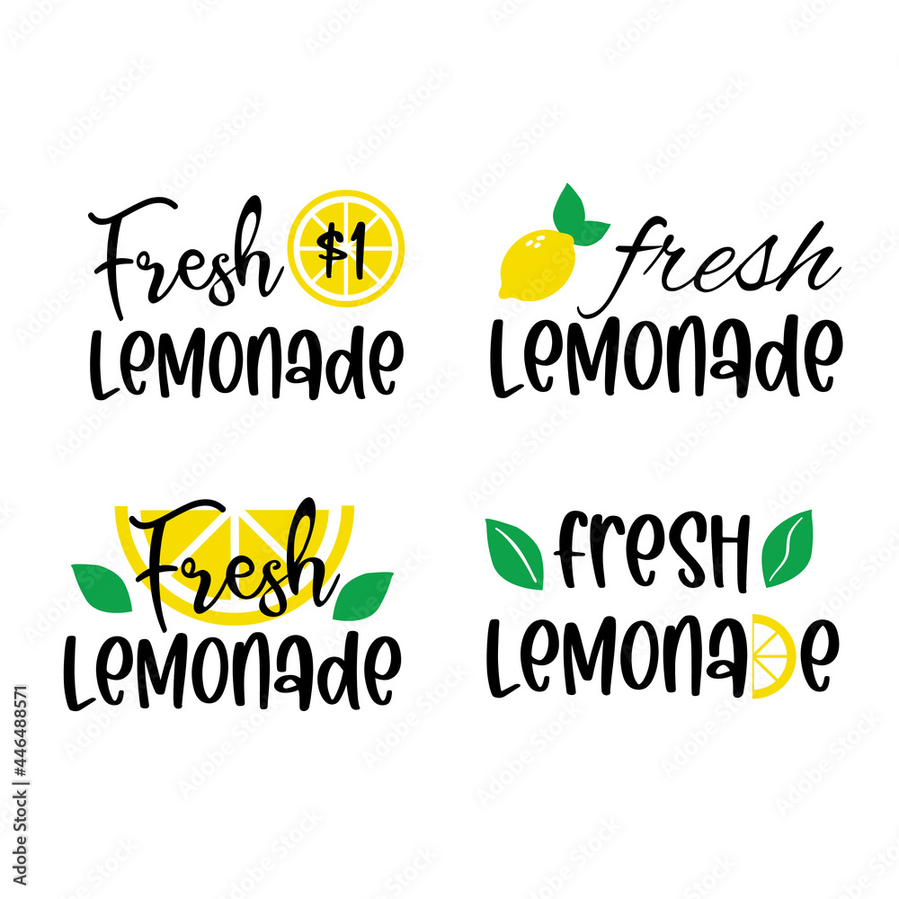 Labels and signs of fresh lemonade with lemon. Vector illustrations for ...