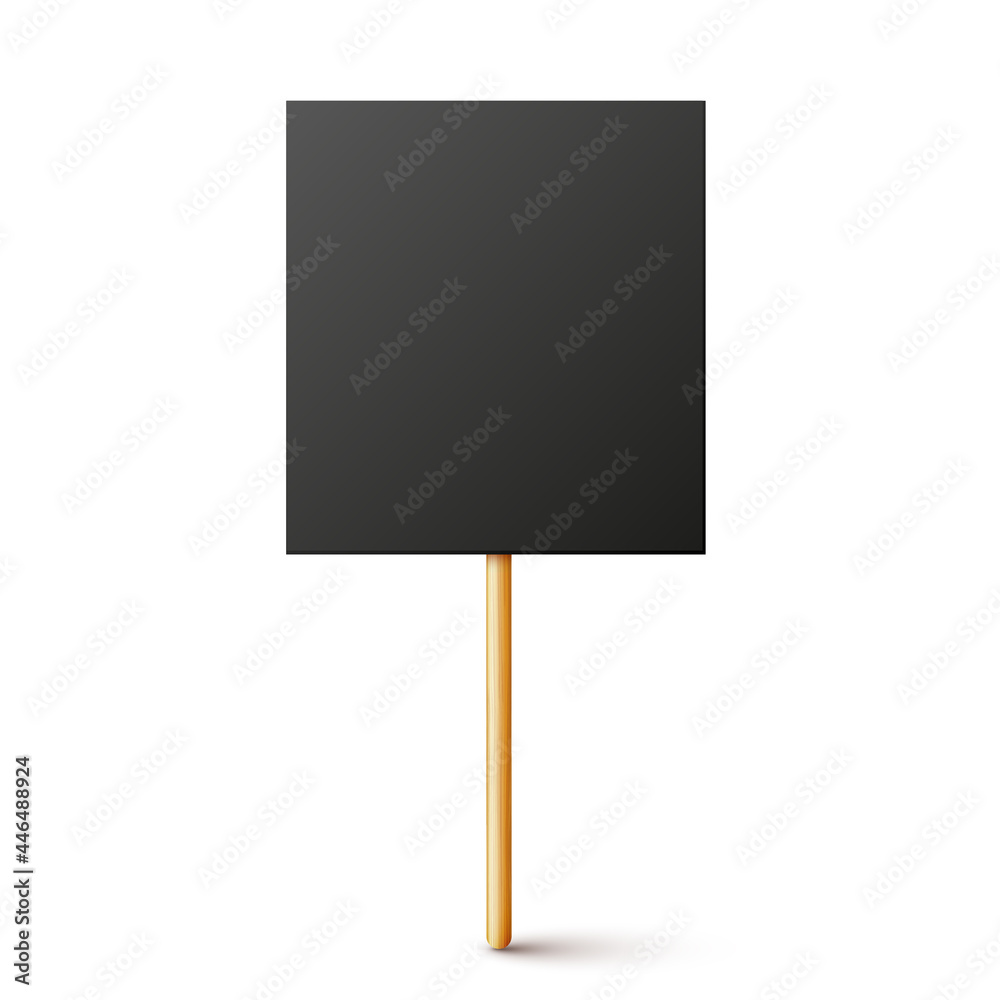 Blank black protest sign with wooden holder. Realistic vector ...