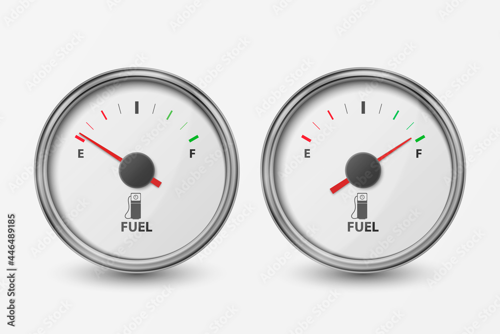 Vector 3d Realistic Silver Circle Gas Fuel Gauge, Oil Level Bar Icon ...