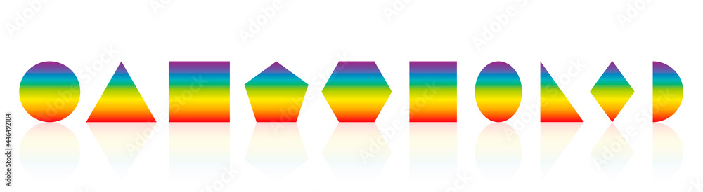 Geometric shapes. Rainbow colored circle, triangle, square, pentagon ...