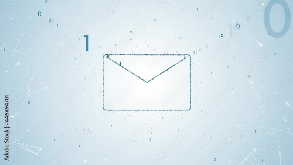 Digital e-mail icon with binary numbers animation. Concept bright white ...