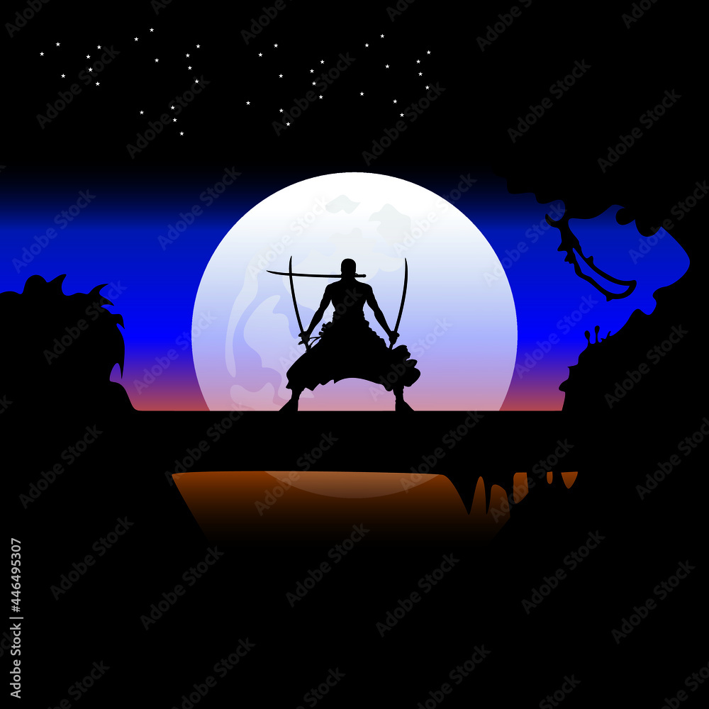 Vetor do Stock: Roronoa Zoro Silhouette Vector Illustration. Landscape ...