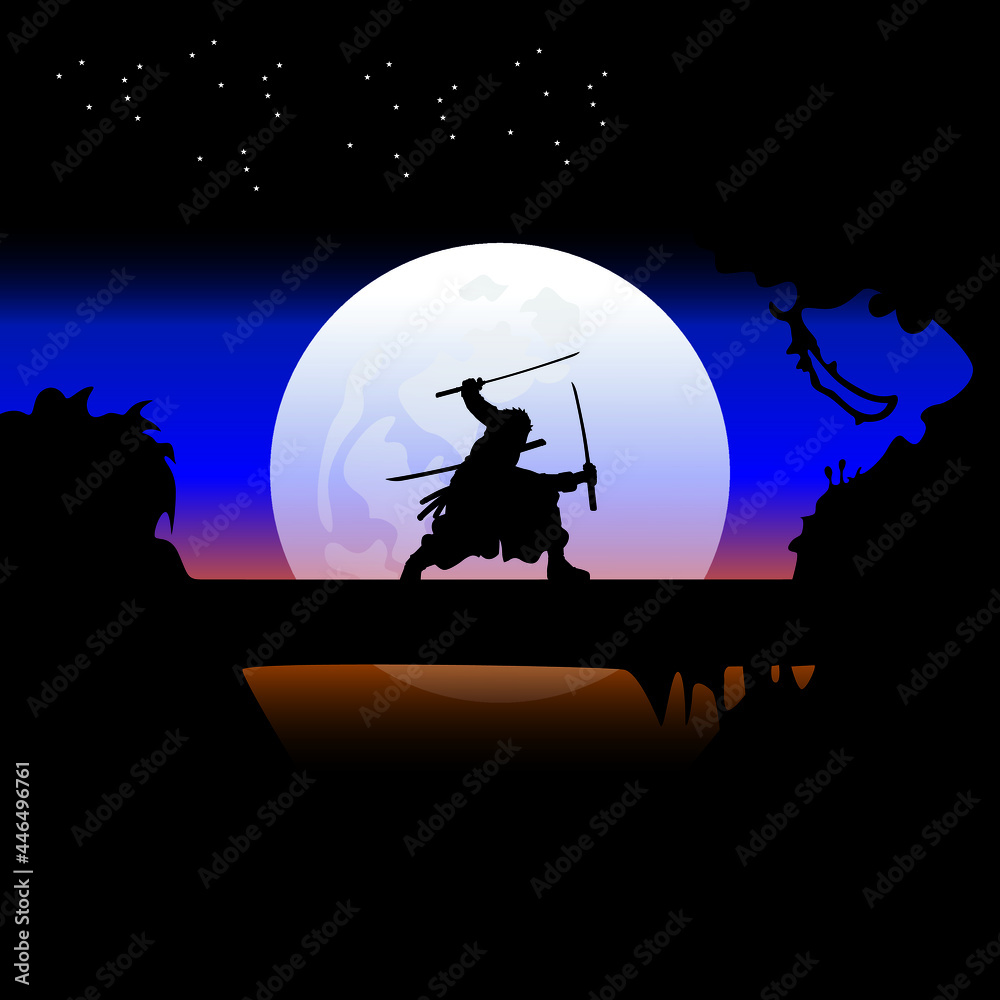 Vetor de Roronoa Zoro Silhouette Vector Illustration. Landscape ...
