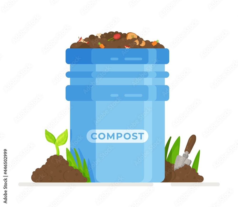 Vector illustration of a compost pit for recycling garbage. Spores ...