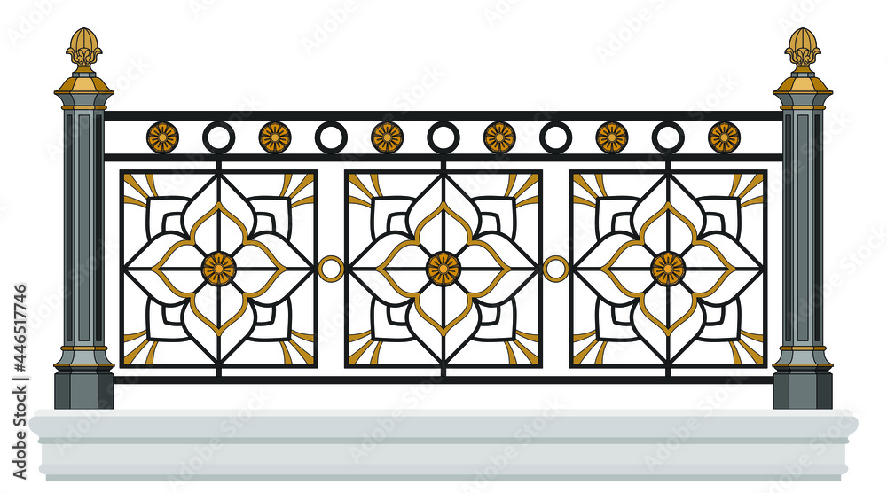 Classic Iron Railing With Metal Pillars. Handrails. Balcony. Terrace ...