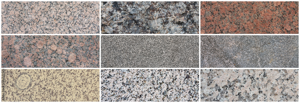 Granite texture set. Collection of panoramic stone backgrounds ...
