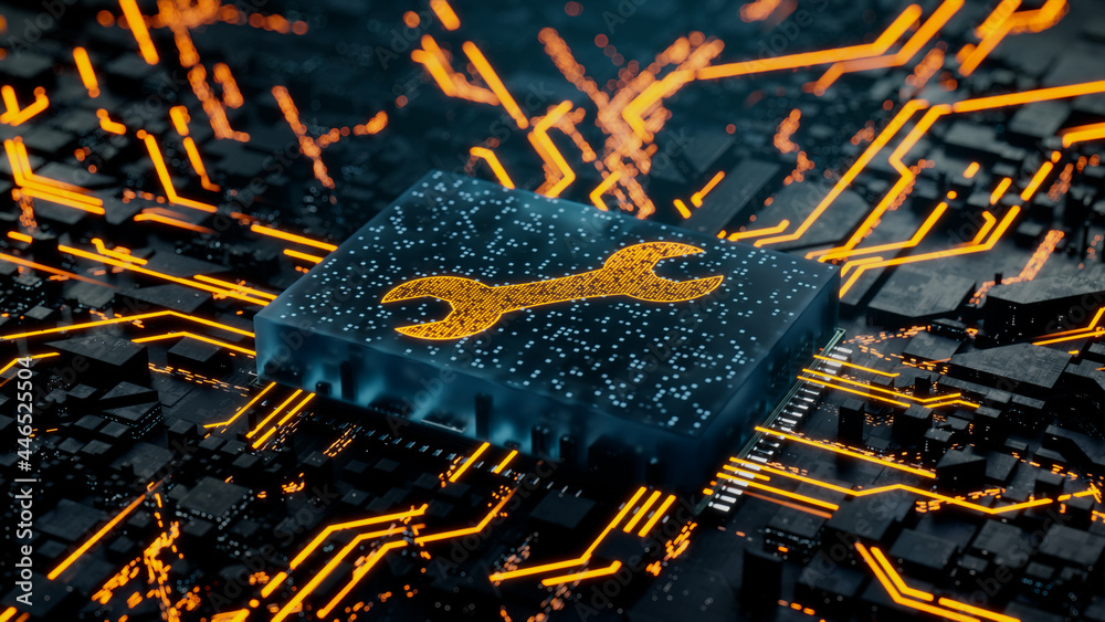 Configure Technology Concept with tool symbol on a Microchip. Data ...