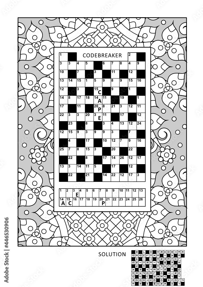 Puzzle and coloring activity page for grown-ups with codebreaker, or ...
