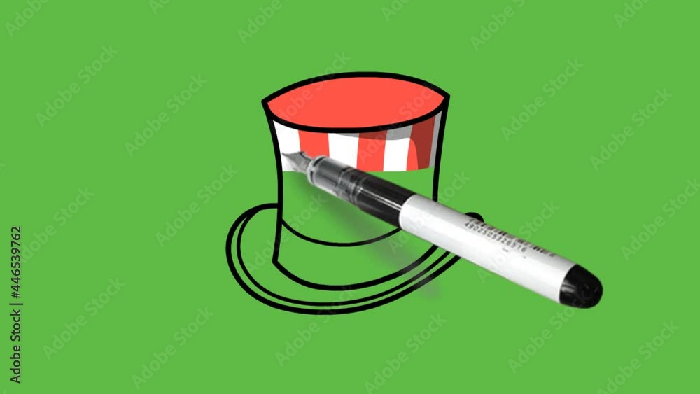 Drawing magical cap with star and strips in red, blue and white colour ...