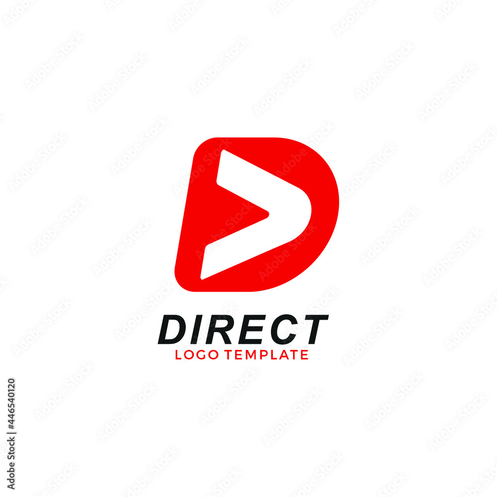 Direct and Letter D Logo Design. Arrow symbol. Button icon. Vector ...