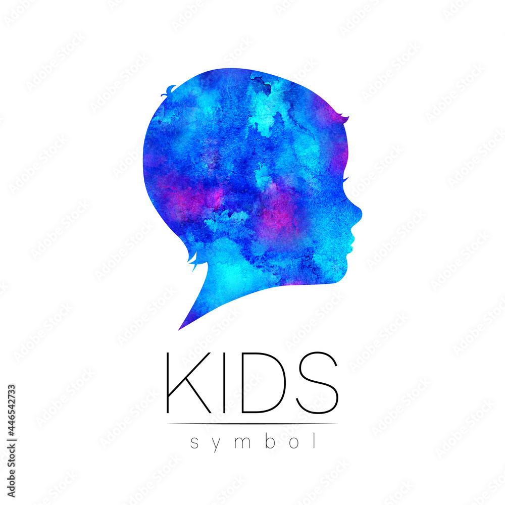 Child blue logotype. Silhouette profile human head. Concept logo for ...