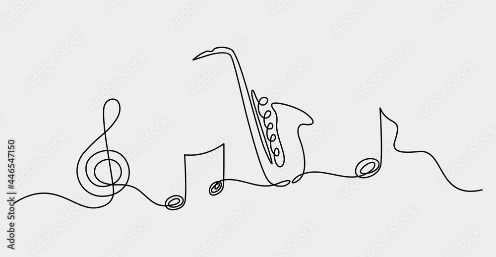 Continuous line of hand drawn music notes, vector illustration Stock ...