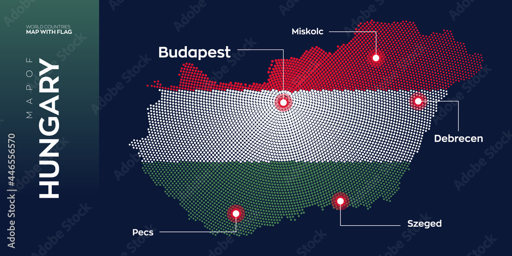 Hungary map with flag info graphic. Abstract vector map of Hungary with ...